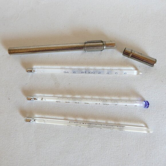 Other | Vintage 4 Lot Of 3 Medical Glass Thermometer Asepio Metal Case ...